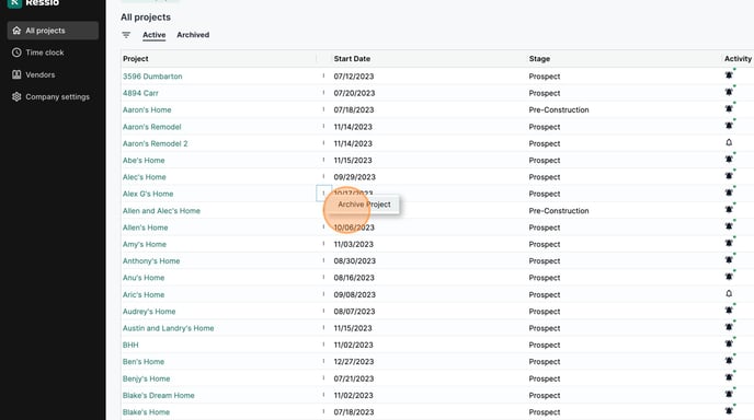 How do I archive a project?